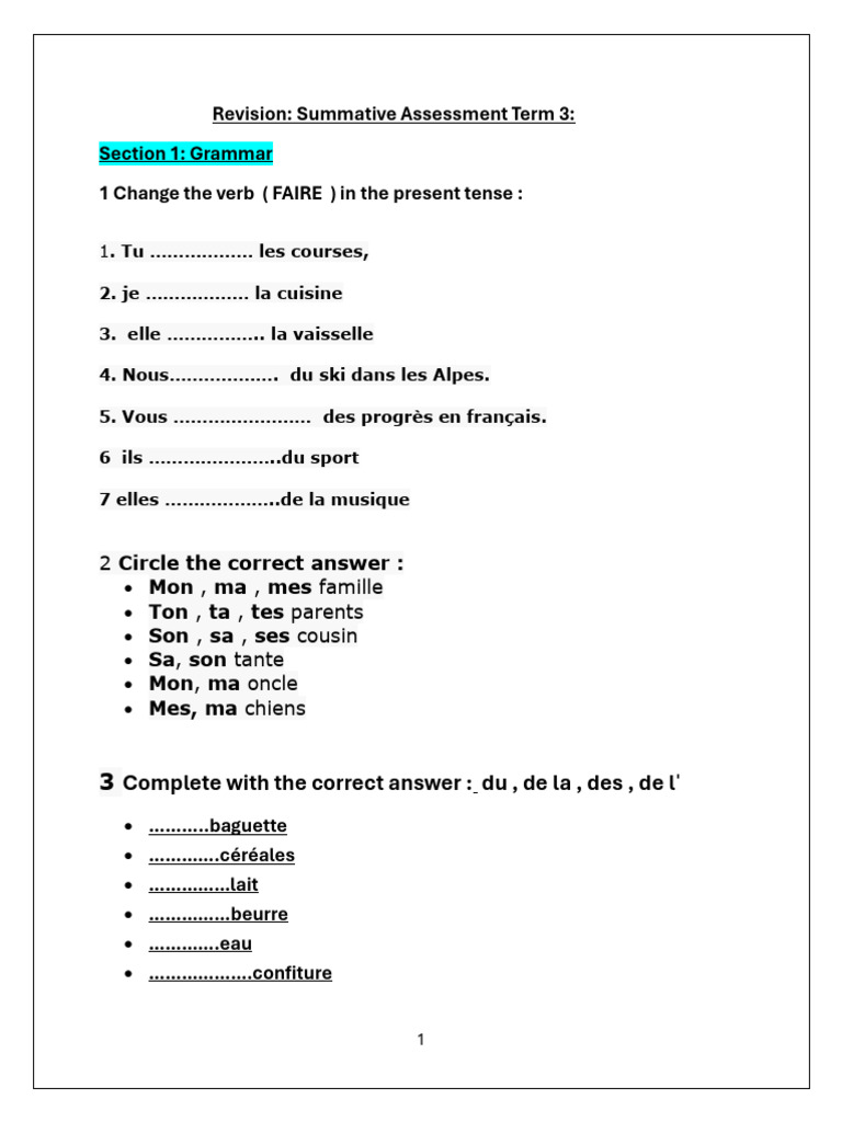 Évaluation de grammaire et écriture française | PDF