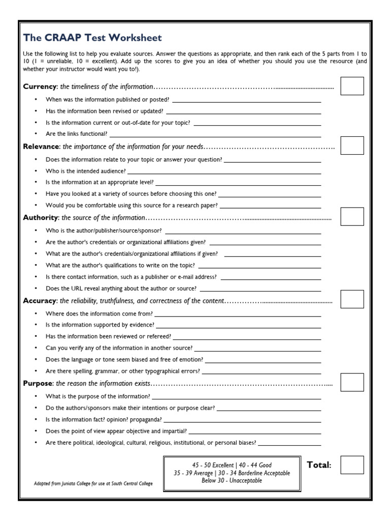 CRAAP Test Worksheet | PDF | Communication | Cognition