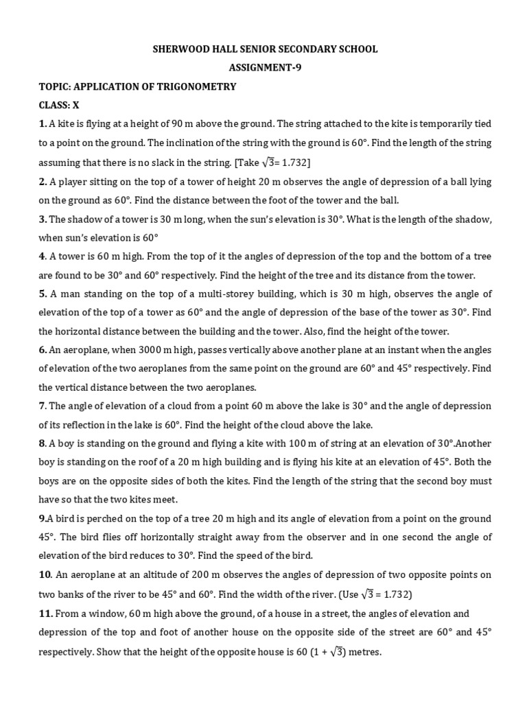 Application of Trigonometry | PDF | Height | Kite