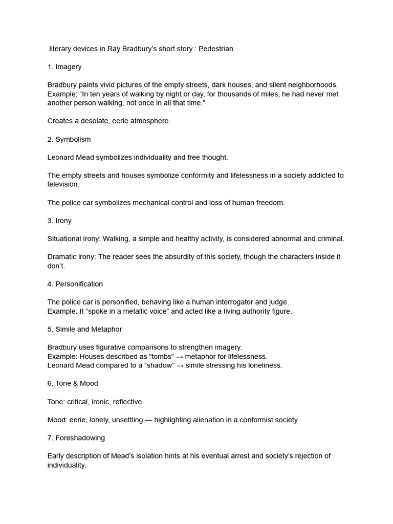 Literary Devices in Bradbury's "Pedestrian" | PDF