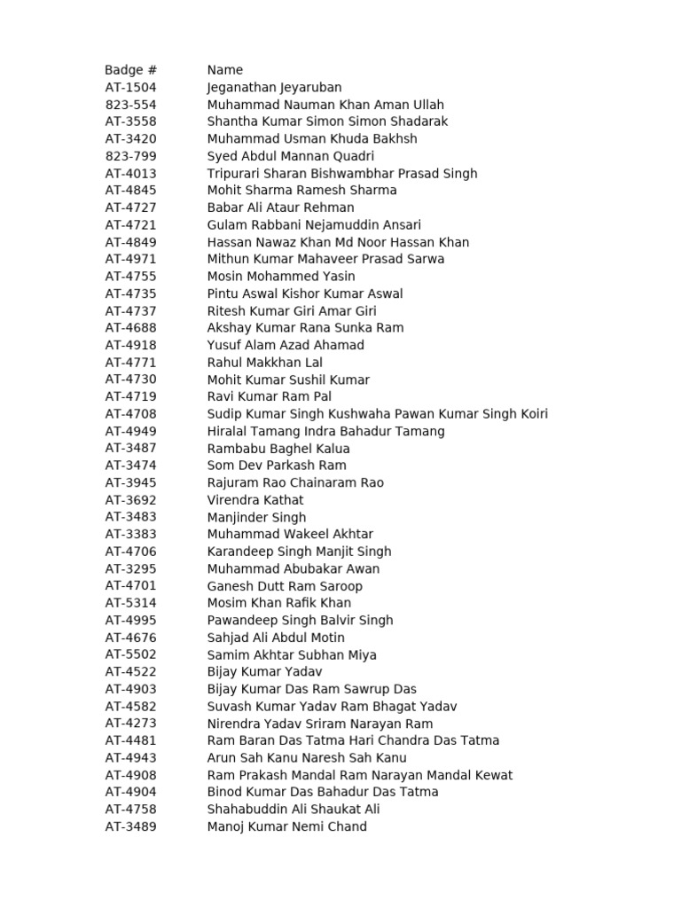 Employee Badge List and Designations | PDF