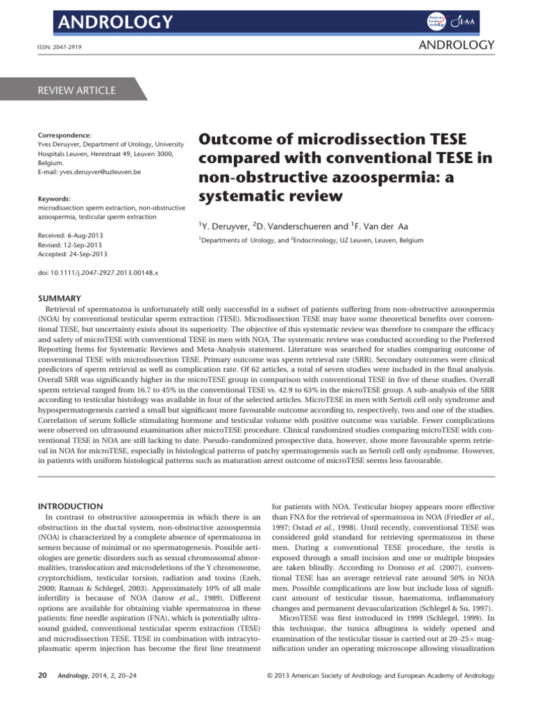 Outcome of Microdissection TESE Compared With Conventional TESE in Non ...