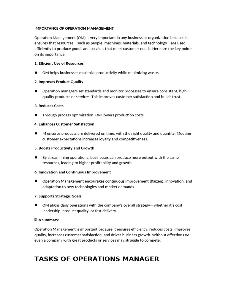 Importance of Operations Management | PDF | Competitive Advantage ...