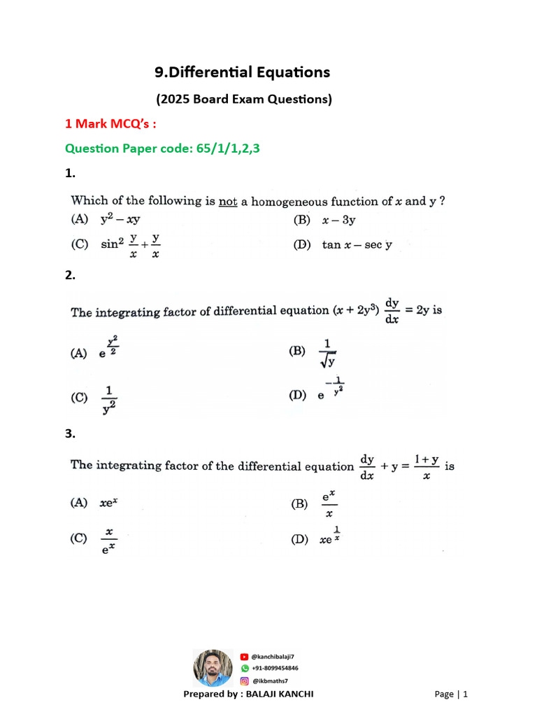 Differential Equations Exam Questions | PDF