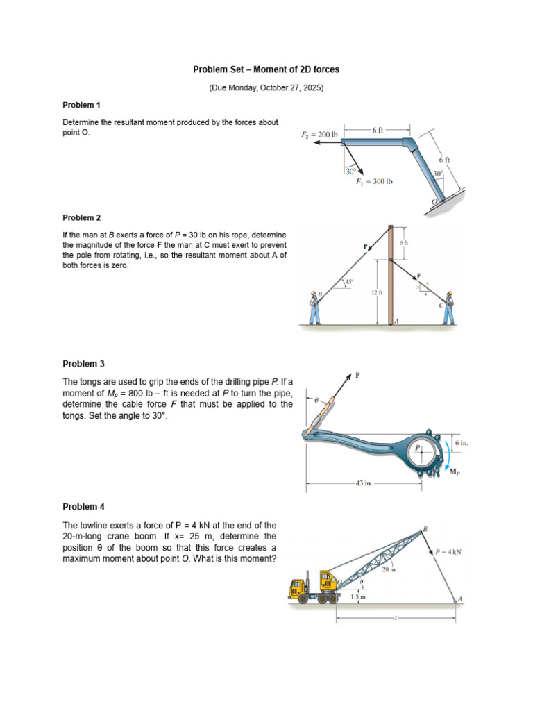 2D Force Moment Problem Set | PDF