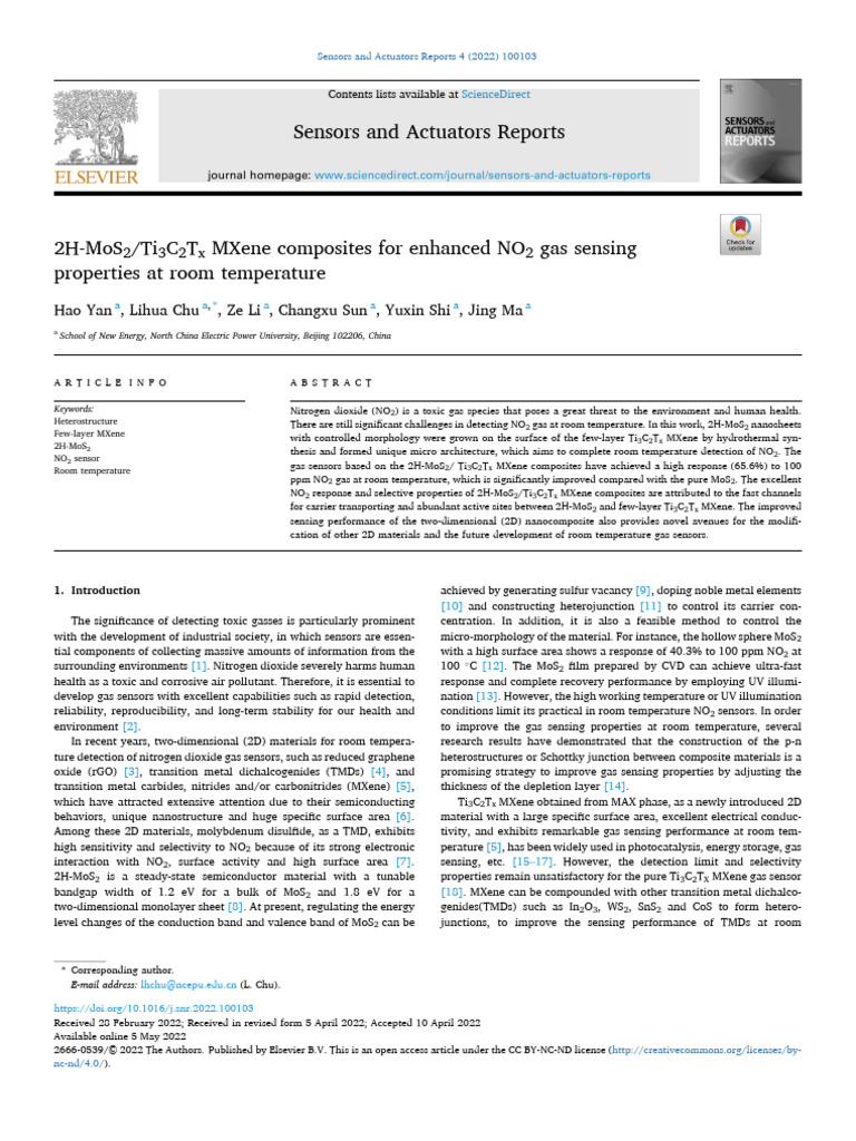 2H-MoS2/Ti3C2Tx MXene NO2 Sensors | PDF | Nitrogen Dioxide | Electrical ...
