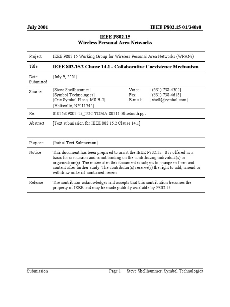 July 2001 IEEE P802.15-01/340r0 IEEE P802.15 Wireless Personal Area ...