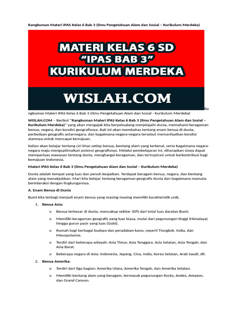 Rangkuman Materi IPAS Kelas 6 Bab 3 | PDF