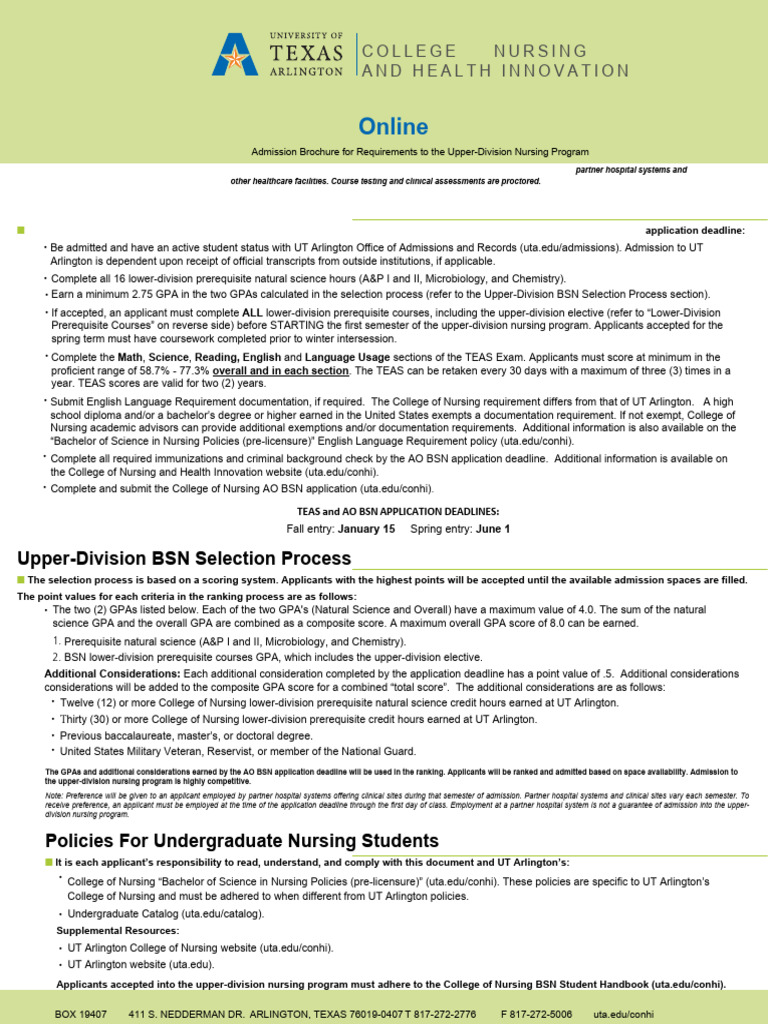 UTA AO BSN Admission Requirements | PDF | University And College ...