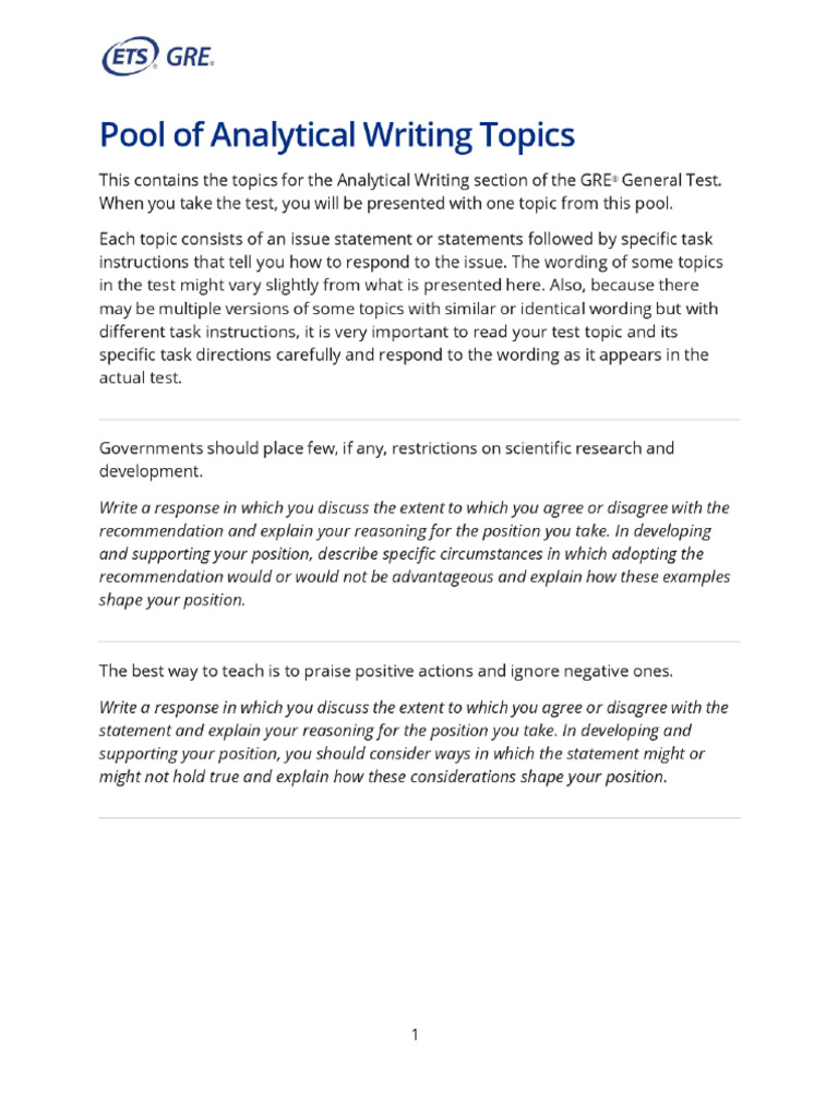Analytical Writing Pool | PDF | Reason | Graduate Record Examinations