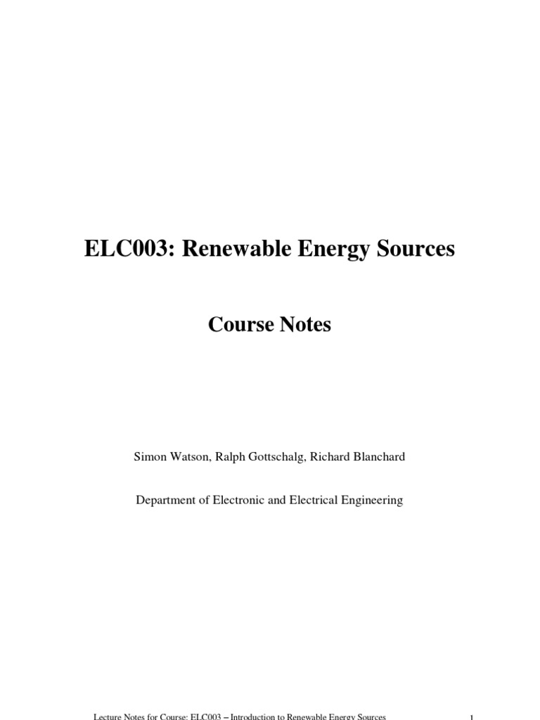 ELC003 Renewable Energy Notes | PDF | Wound | Wind Power