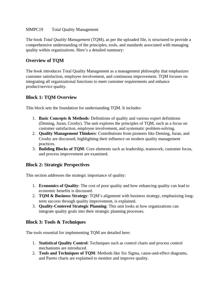 Total Quality Management Essentials | PDF | Quality Management ...