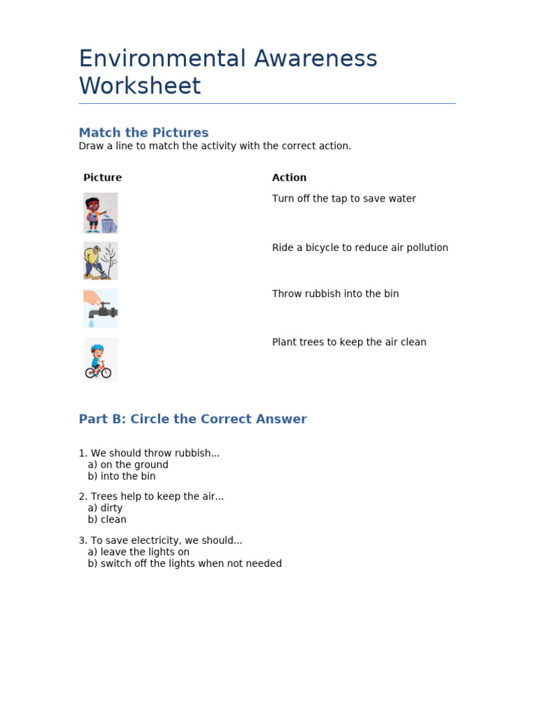 Environmental Awareness Worksheet Year 2 | PDF