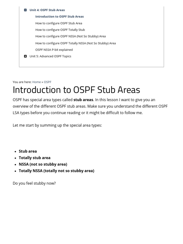 Introduction To OSPF Stub Areas | PDF | Osi Protocols | Networking ...