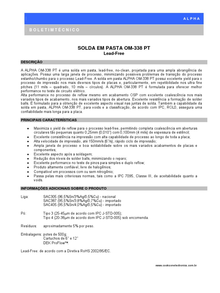 Solda em Pasta Alpha OM-338 PT | PDF | Quantidades físicas | Química