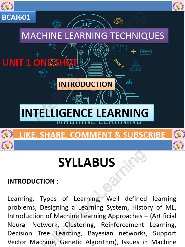 Unit 1 Machine Learning (MLT) by Intelligence Learning | PDF