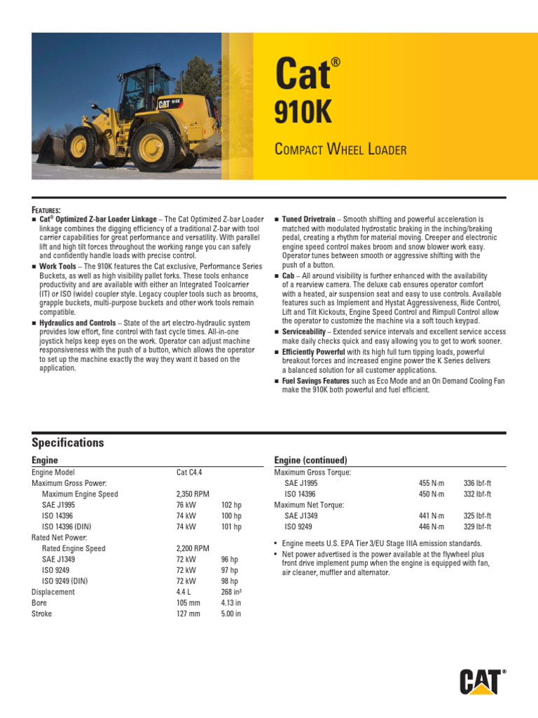 Cat 910K Wheel Loader Overview | PDF | Horsepower | Loader (Equipment)