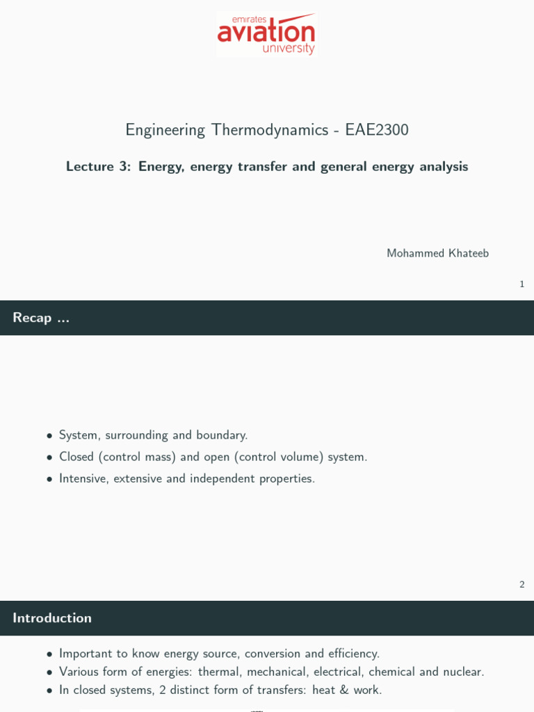 Lecture 03 - Energy Energy Transfer and General Energy Analysis | PDF | Heat | Kinetic Energy