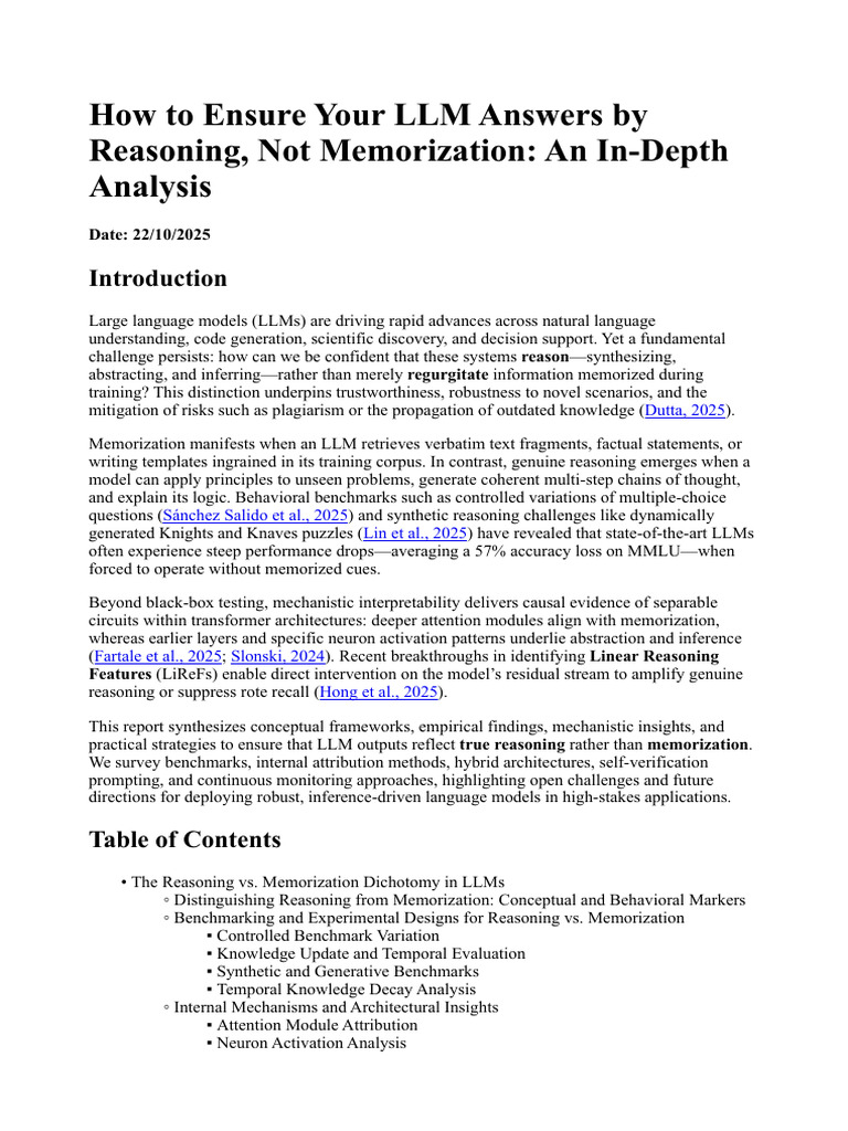 LLM Reasoning vs. Memorization Guide | PDF | Cognitive Science ...