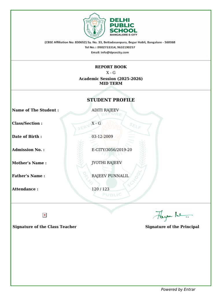 Student Profile: Report Book Academic Session (2025-2026) Mid Term | PDF