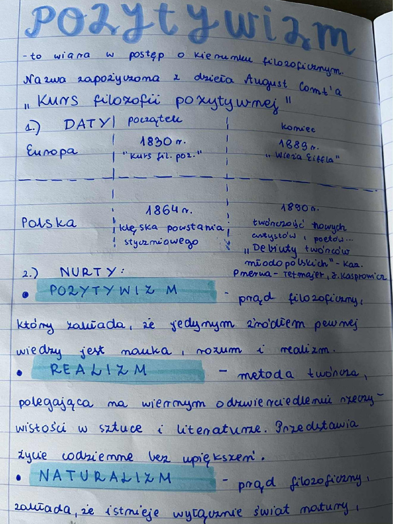 Notatka Pozytywizm 1 | PDF