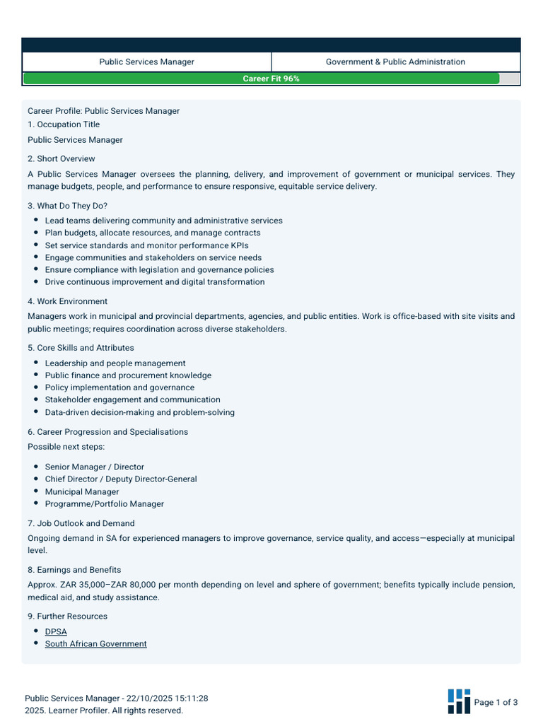 Public Services Manager Job Fit | PDF | Governance