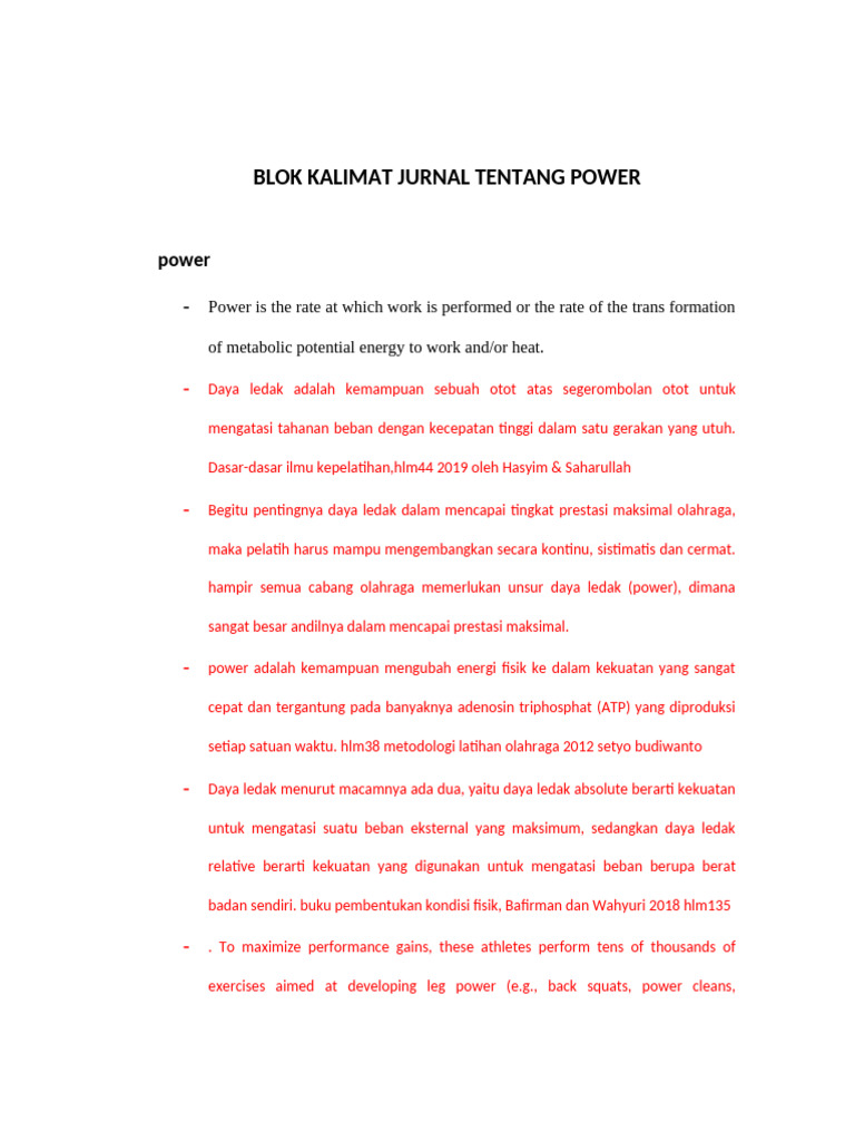 Blok Kalimat Jurnal Tentang Power | PDF | Strength Training | Muscle Contraction