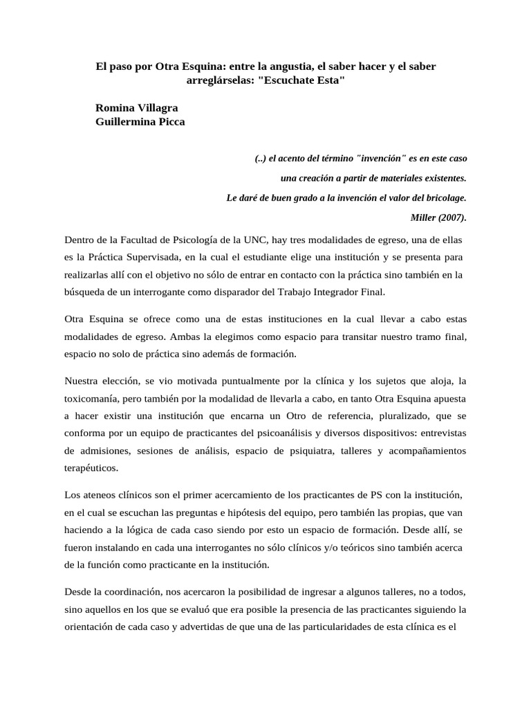 El Paso Por Otra Esquina - Entre La Angustia, El Saber Hacer y El Saber ...