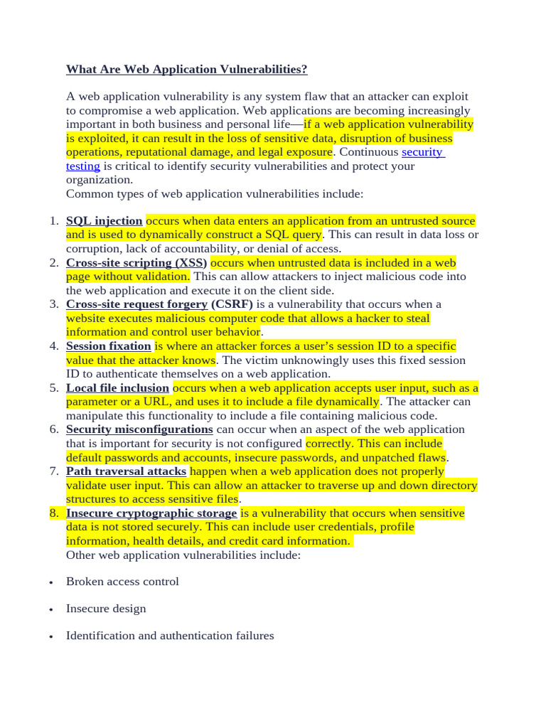 What Are Web Application Vulnerabilities | PDF | World Wide Web ...