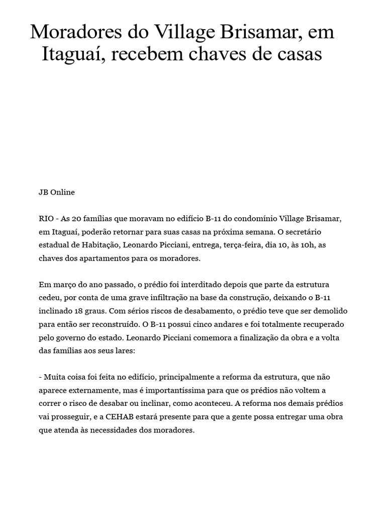 Reportagem Jornal Do Brasil 2009 - Interdição | PDF