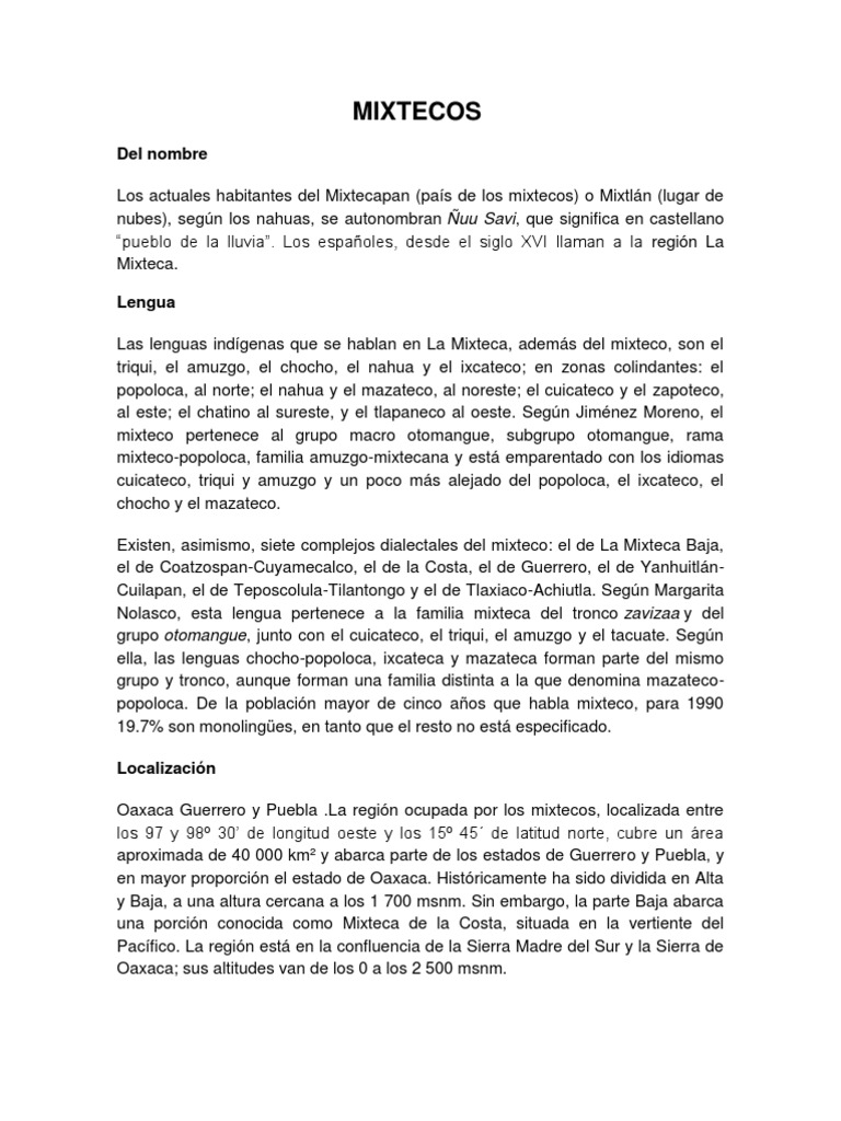 Cultura y lengua de los mixtecos | PDF | Cultura (general) | Idiomas