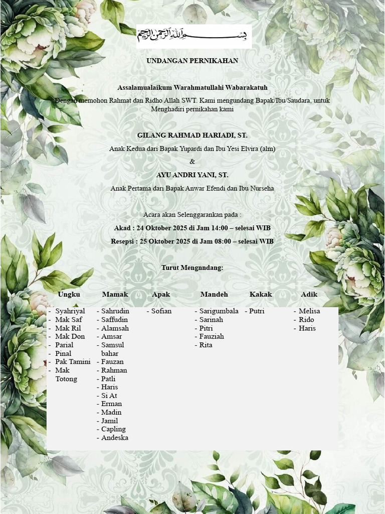 Undangan Pernikahan Gilang & Ayu | PDF