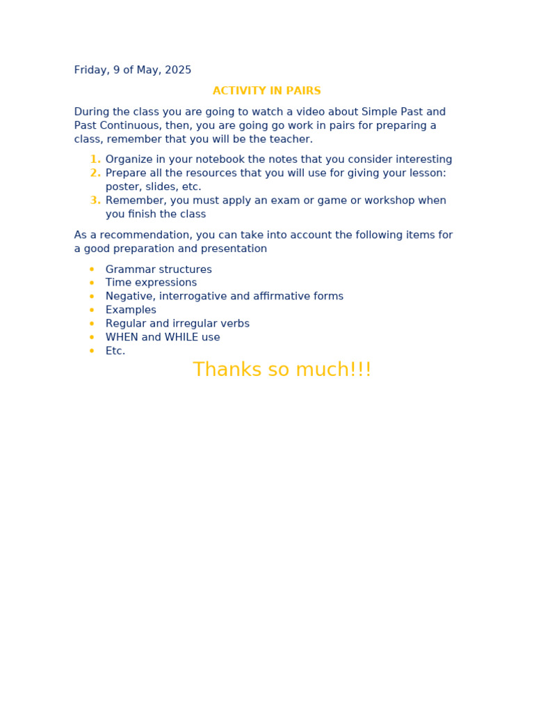 Simple Past and Past Continuous Lesson Plan | PDF