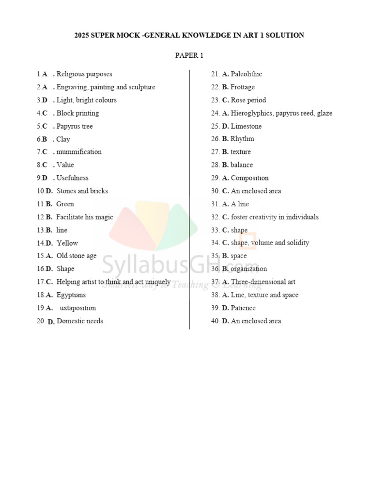 2025 Creative Arts Mock Exam Solutions | PDF