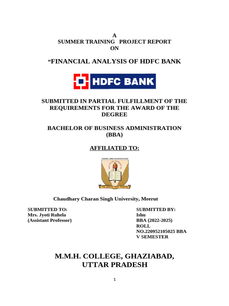 Financial Analysis of HDFC Bank Report | PDF | Equity (Finance) | Dividend