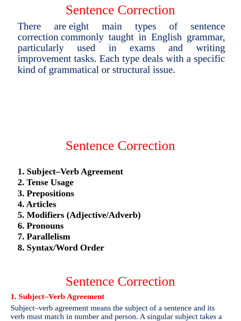 Correction of Sentences2 | PDF | Grammatical Number | Verb