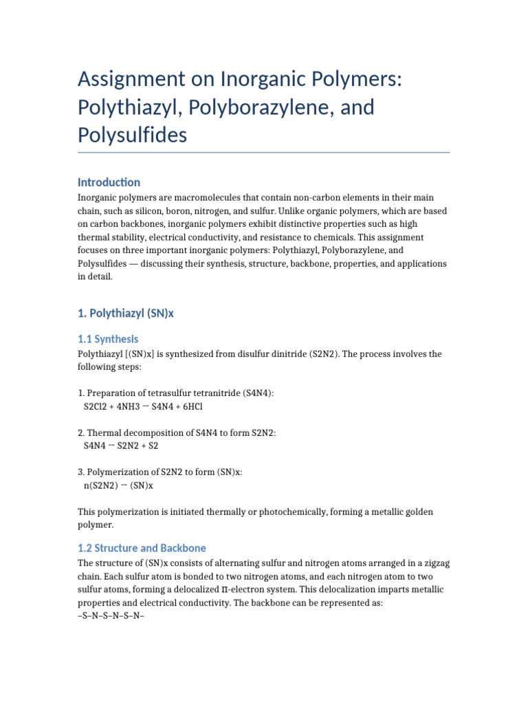Inorganic Polymers: Types & Applications | PDF | Polymers | Materials