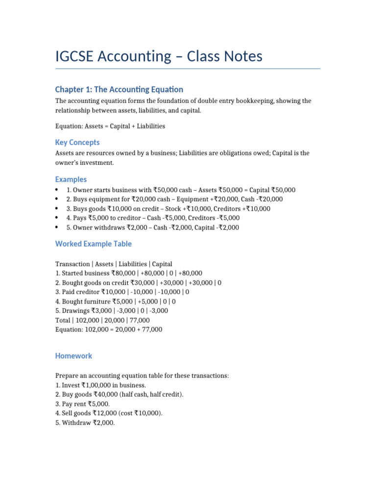 IGCSE Accounting Class Notes | PDF | Debits And Credits | Money