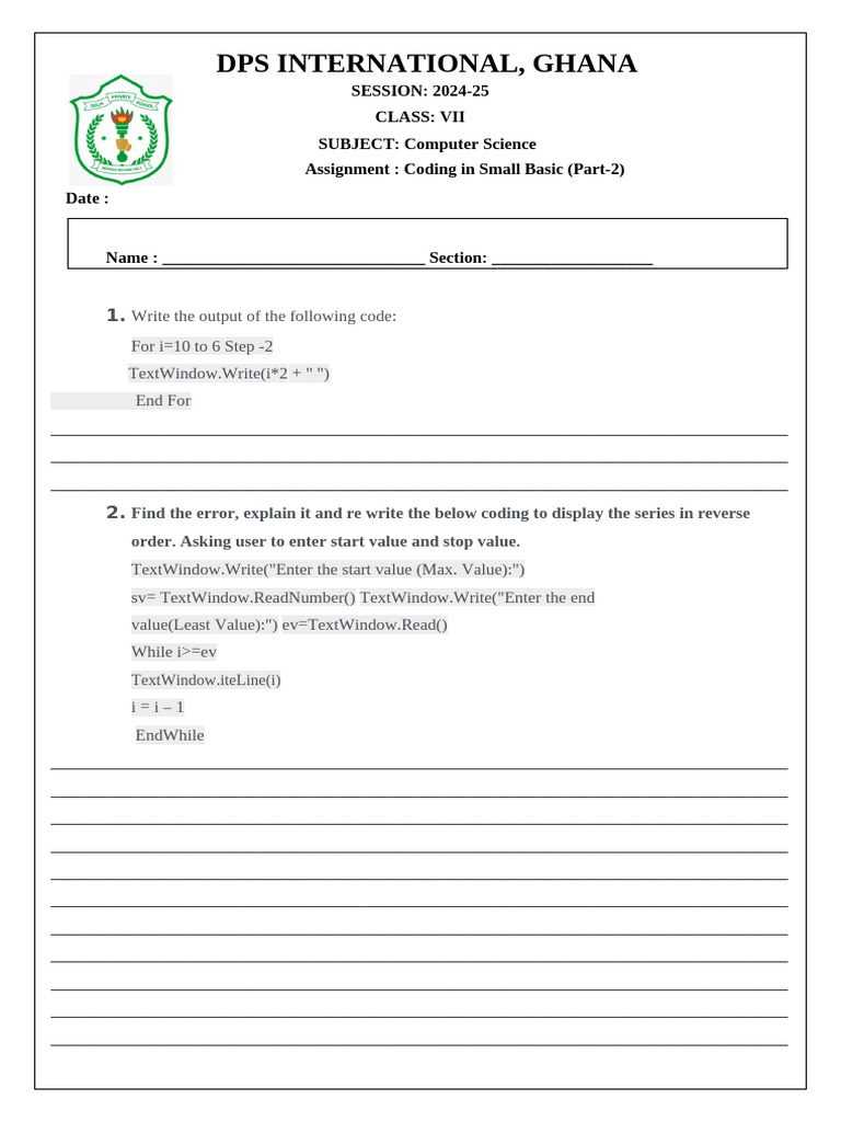 Practice Worksheet Small Basic | PDF | Computing | Computer Programming