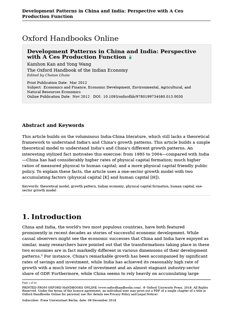 Oxford Handbooks Online: Development Patterns in China and India ...