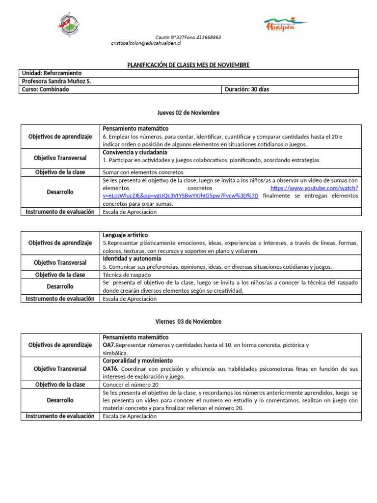 Planificacion Noviembre | PDF | Aprendizaje | Comunicación