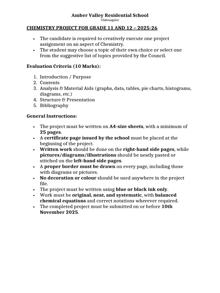 Project For Grade 11 and 12 Chemistry | PDF
