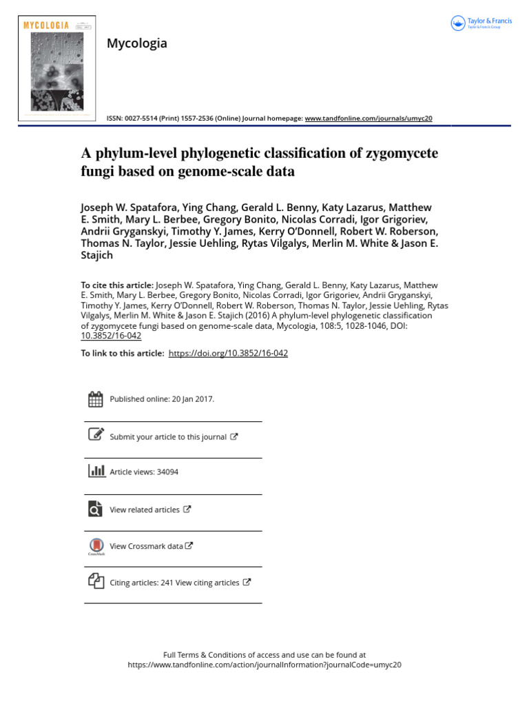 A Phylum-level Phylogenetic Classification of Zygomycete Fungi Based on ...