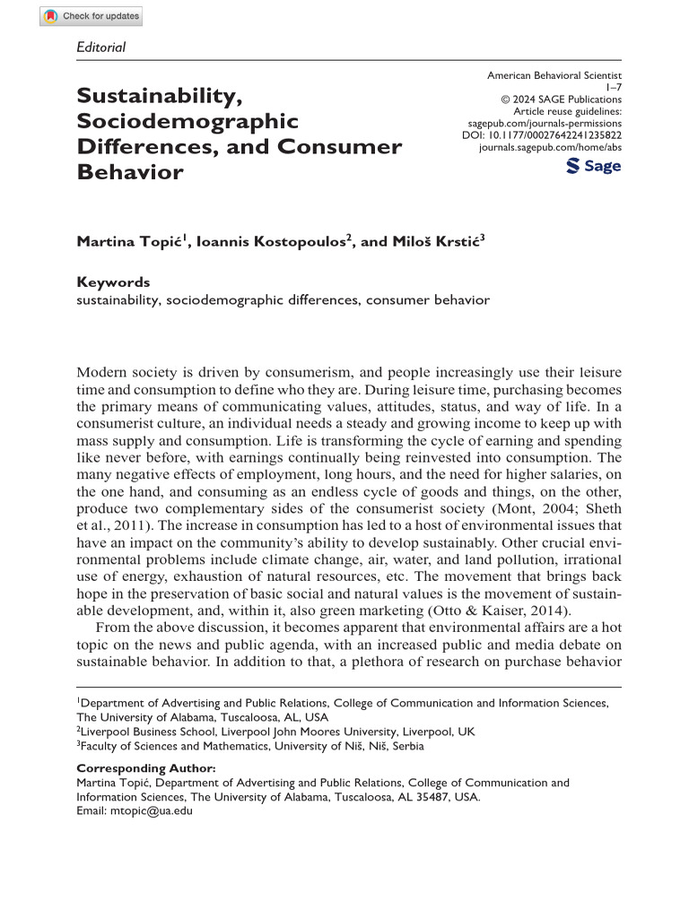 10 - Sustainability, Sociodemographic Differences, and Consumer Behavior | PDF | Behavior ...