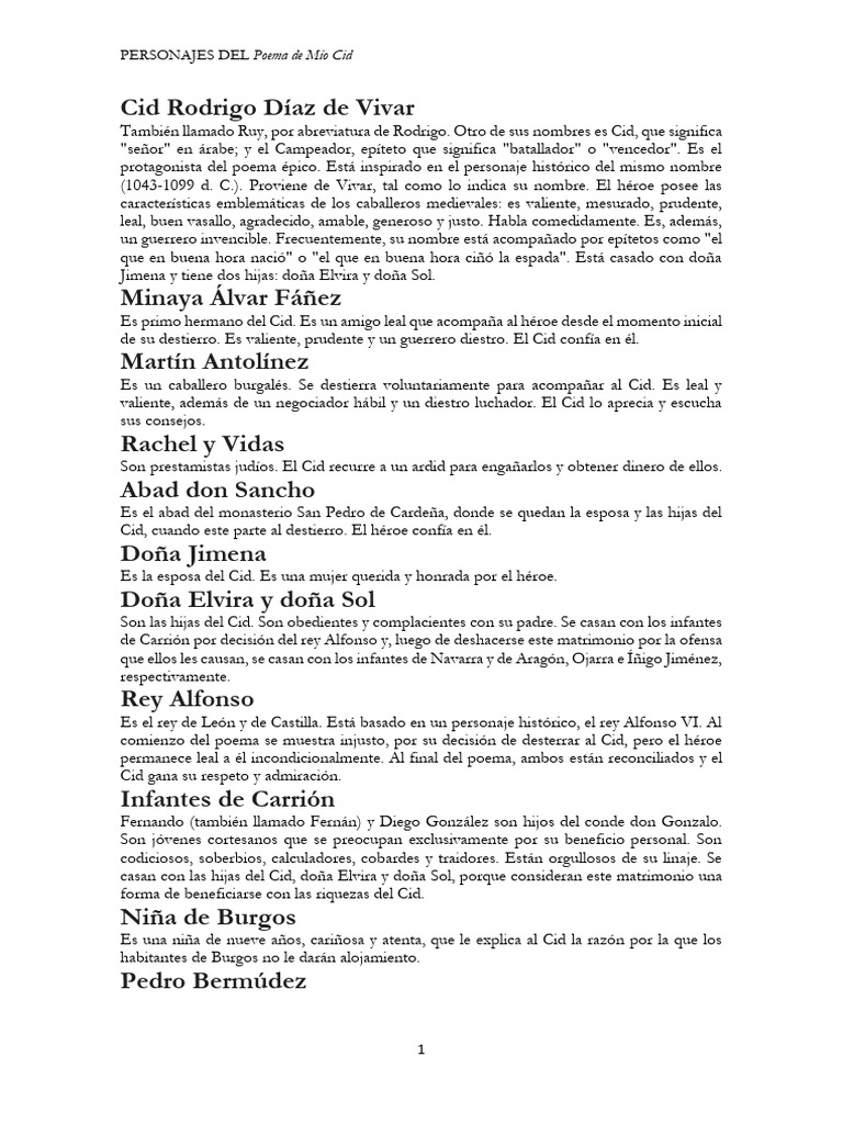 Personajes Del Cid | PDF