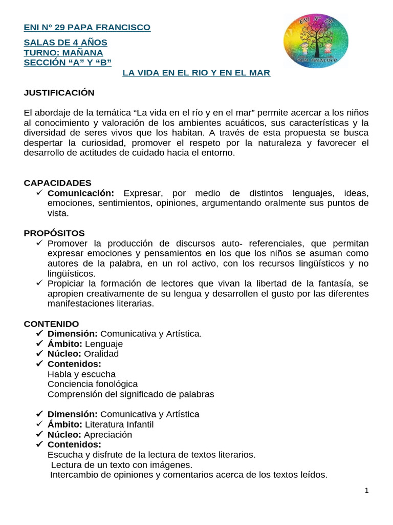 Vida Acuática en Educación Infantil | PDF | Agua | Río