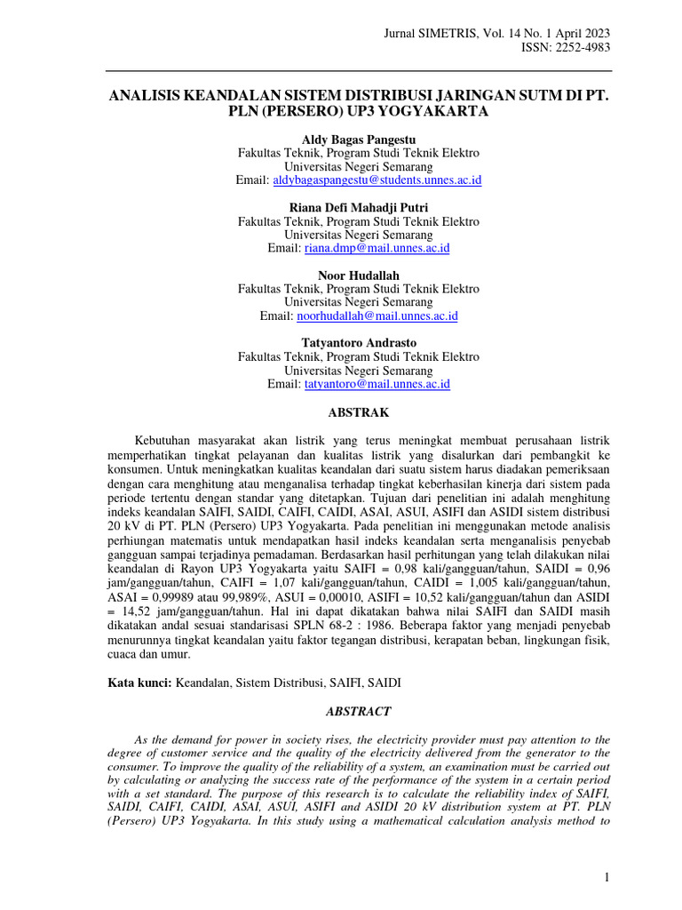 Analisis Keandalan Sistem Distribusi Jar | PDF