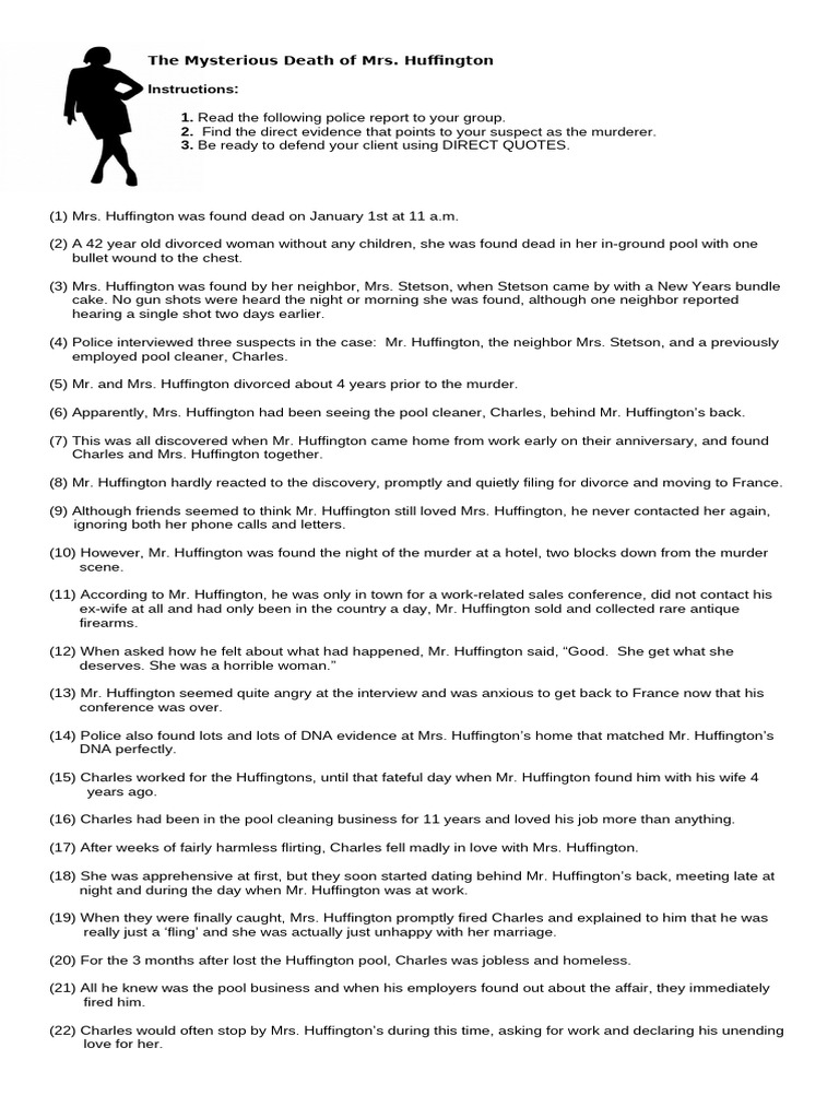 Who Killed Mrs. Huffington? | PDF | Crimes | Crime & Violence