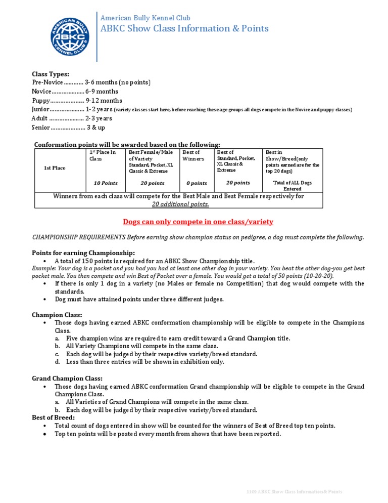 ABKC Show Class Information Points | PDF | Business