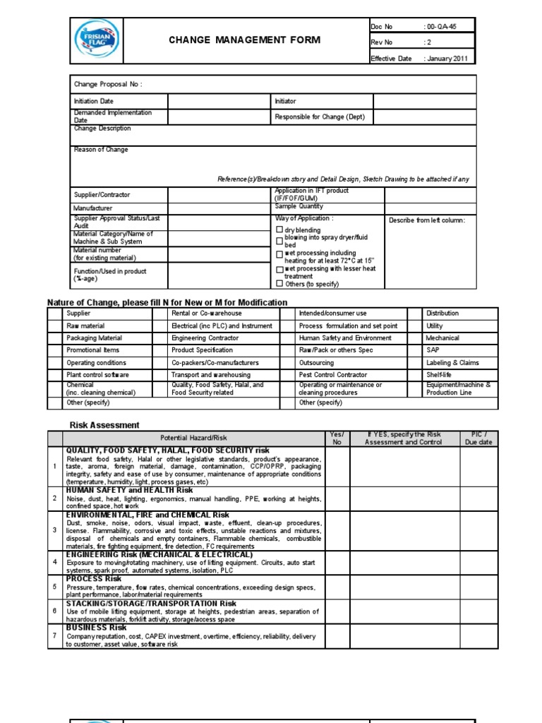Change Management Form Overview | PDF | Packaging And Labeling ...